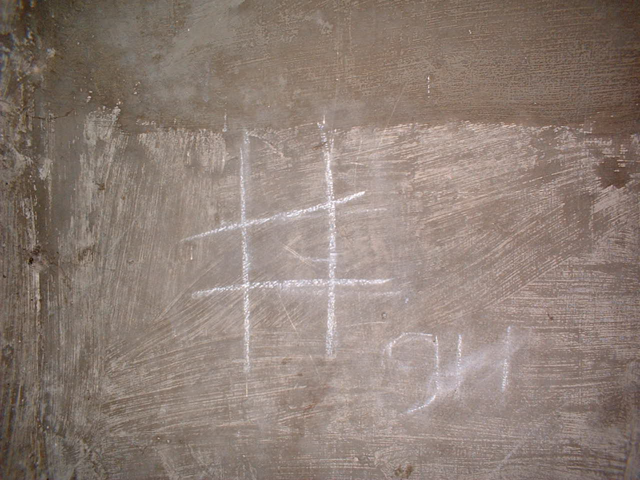 Hash mark chalk tag graffiti street art, Bristol, United Kingdom (UK).